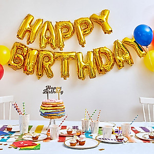 Happy Birthday Aluminum Foil Banner Balloons for Birthday Party Decorations and Supplies (Gold)