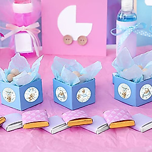 Bear Baby Stickers-500Pcs Thank You Beary Much Circle Labels,1.2 Inch Baby Shower Bear Theme Blue Candy Stickers for Kids