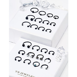 Yaalozei 16G Septum Rings Jewelry Stainless Surgical Steel Opal Flower Black Moon Septum Nose Lip Ring Hoop Earring Clicker Horseshoe Barbell Smiley Piercing Jewelry for Men Women 8mm 10mm 12mm 14mm