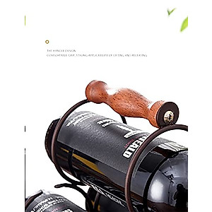 Fadak Countertop Wine Rack, Tabletop 6 Bottles Wood Wine Holder, Sturdy Handle, 3-Tier Rustic Classic Design, Simple Assembly, Wood & Metal (Bronze)