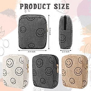 Photect 3 Pcs Corduroy Cosmetic Bag Smile Face Aesthetic Preppy Pouch Travel Makeup Bags for Christmas Women Holiday Organizer Gifts(Stylish,White, Gray, Yellow)