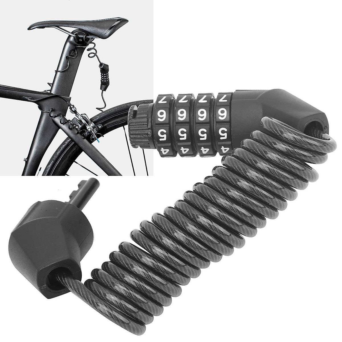 EVTSCAN 3.5in 4Digit Resettable Combination Coiling Bike Cable Lock,Anti-Theft Password High Security Lock for Motorcycle Bicycle Cycling