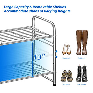 SUFAUY 3 Tier Shoe Rack, Closet Metal Shoe Rack Organizer Heavy Duty, Stackable, Silver