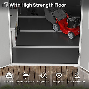 VONZOY Outdoor Resin Storage Shed, 6x4.5FT Plastic Storage Sheds with Floor, Lockable Door, Window, Waterproof Tool Sheds & Outdoor Storage Outside for Bike, Garbage Can,Garden, Grey White