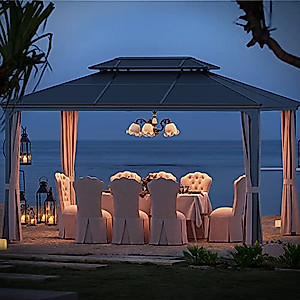 Devoko 10X13 FT Hardtop Gazebo Double Polycarbonate Roof Outdoor Canopy Gazebo with Nettings and Curtains Aluminum Frame for Patios, Gardens, Lawns (10' x13' Double Polycarbonate Roof)