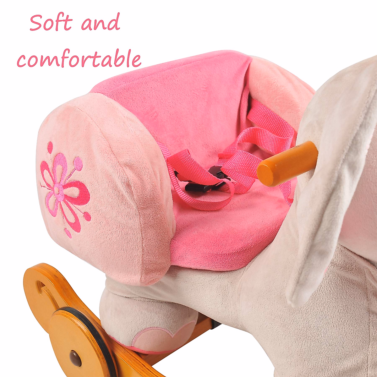 labebe - Plush Rocking Horse, Pink Ride Elephant, Stuffed Rocker Toy for Child 1-3 Year Old, Kid Ride On Toy Wooden, 2 In 1 Rocking Animal with Wheel for Infant/Toddler(Girl&Boy),Nursery Birthday Gift