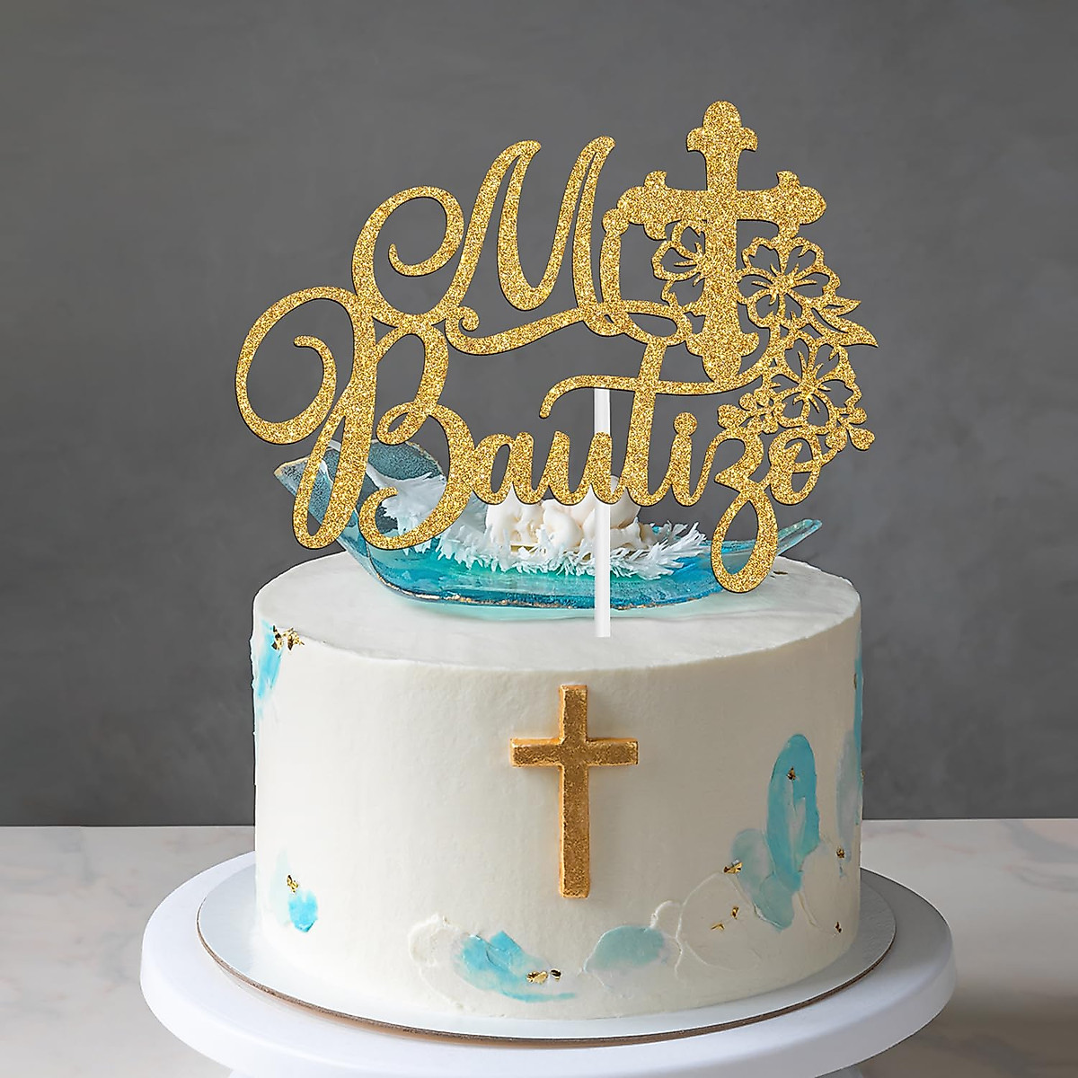 Mi Bautizo Cake Topper, Mi Primera Comunion, First Holy Communion, Bridal Shower/Wedding/Baptism/Christening Baby Shower Party Decorations, Gold Glitter