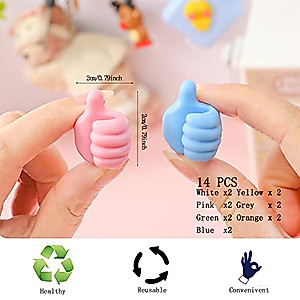 Thumb Wall Hooks for Hanging, 14pcs Self Adhesive Thumb Cable Organizer Clips No Punching Key Hook Holder Wall Hangers, Multifunctional Nails-Free Utility Silicone Hooks Desk Wire Management Storage
