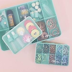 Craftelier - Mini Organizing Box with 10 Compartments for Scrapbooking and Craft Materials | Dimensions 14.6 x 9.1 x 3.2 cm (5.75“ x 3.6” x 1.25") - Transparent and Turquoise Color