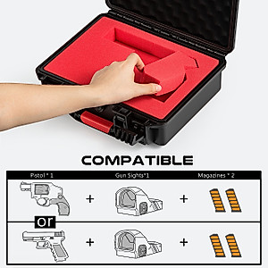 Kinghardcase Tactical Hard Gun Case DIY Water & Shock Proof With Foam TSA Approved Waterproof Hard Case for Pistol Accessories 11.4 * 9.4 * 4.5in1