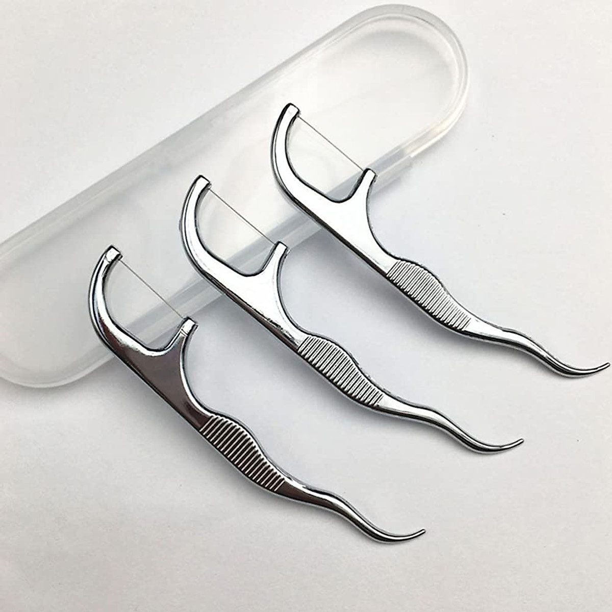 HEMOTON 6pcs Dental Floss Pick Portable Angled Flossers Stainless Steel Toothpicks Outdoor Teeth Cleaning Tools for Travel Teeth Care