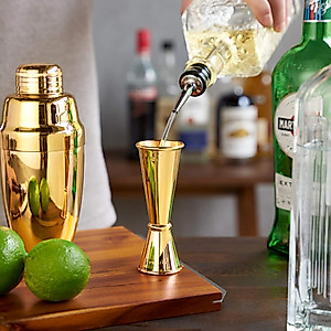 Viski Japanese Style Double Jigger for Cocktails, Bar Kit Essential, 1oz and 2oz with Interior Measurements, Gold