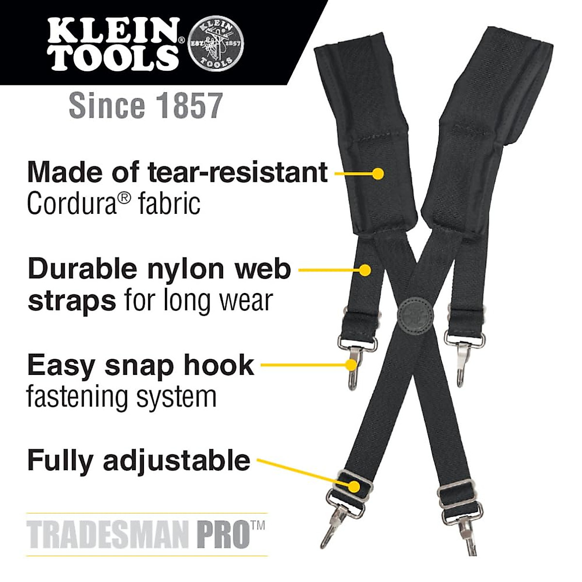 Klein Tools 55400 Adjustable Suspenders, for 4-Point Attachment Belts, Rugged and Padded, Ideal Electricians or Carpenters Suspenders