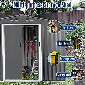 MIRAFIT 8x6 Ft Storage Shed, Galvanized Steel Sheds & Outdoor Storage Cabinet with Sliding Door, Garden Metal Shed for Tool, Bike, Lawn Mower, Backyard, Patio, Dark Gray