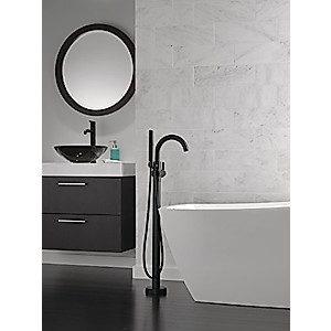 Delta Faucet Trinsic Floor-Mount Freestanding Tub Filler with Hand Held Shower, Matte Black T4759-BLFL (Valve Not Included)
