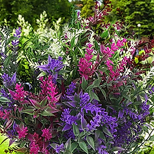 FYY Artificial Lavender Flowers Outdoor Plants (12 Bundles) Outdoor Artificial Plants UV Resistant - Plastic Flowers Lavender Spring Fake Flowers - Floral Arrangement for Porch Window Box Decor