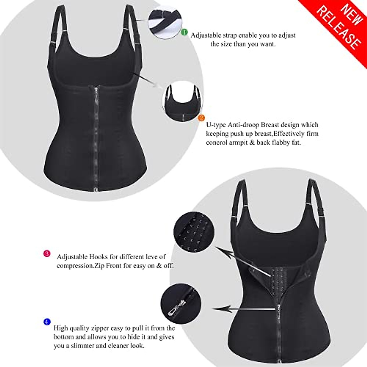 Eleady Women's Underbust Corset Waist Trainer Cincher Steel Boned Body Shaper Vest with Adjustable Straps (L, Black)