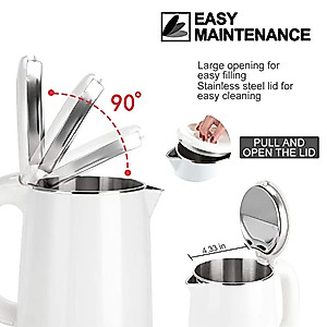 Secura Stainless Steel Double Wall Electric Kettle Water Heater for Tea Coffee w/Auto Shut-Off and Boil-Dry Protection, 1.0L (White)