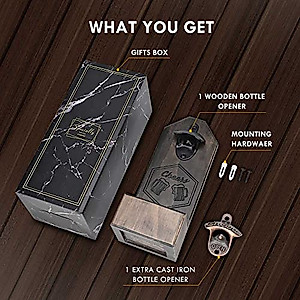 Beer Bottle Opener Wall Mounted, Unique Birthday Retirement Gifts for Men, Cool Beer Gifts for Men Who Have Everything, Christmas Stocking Stuffer for Him