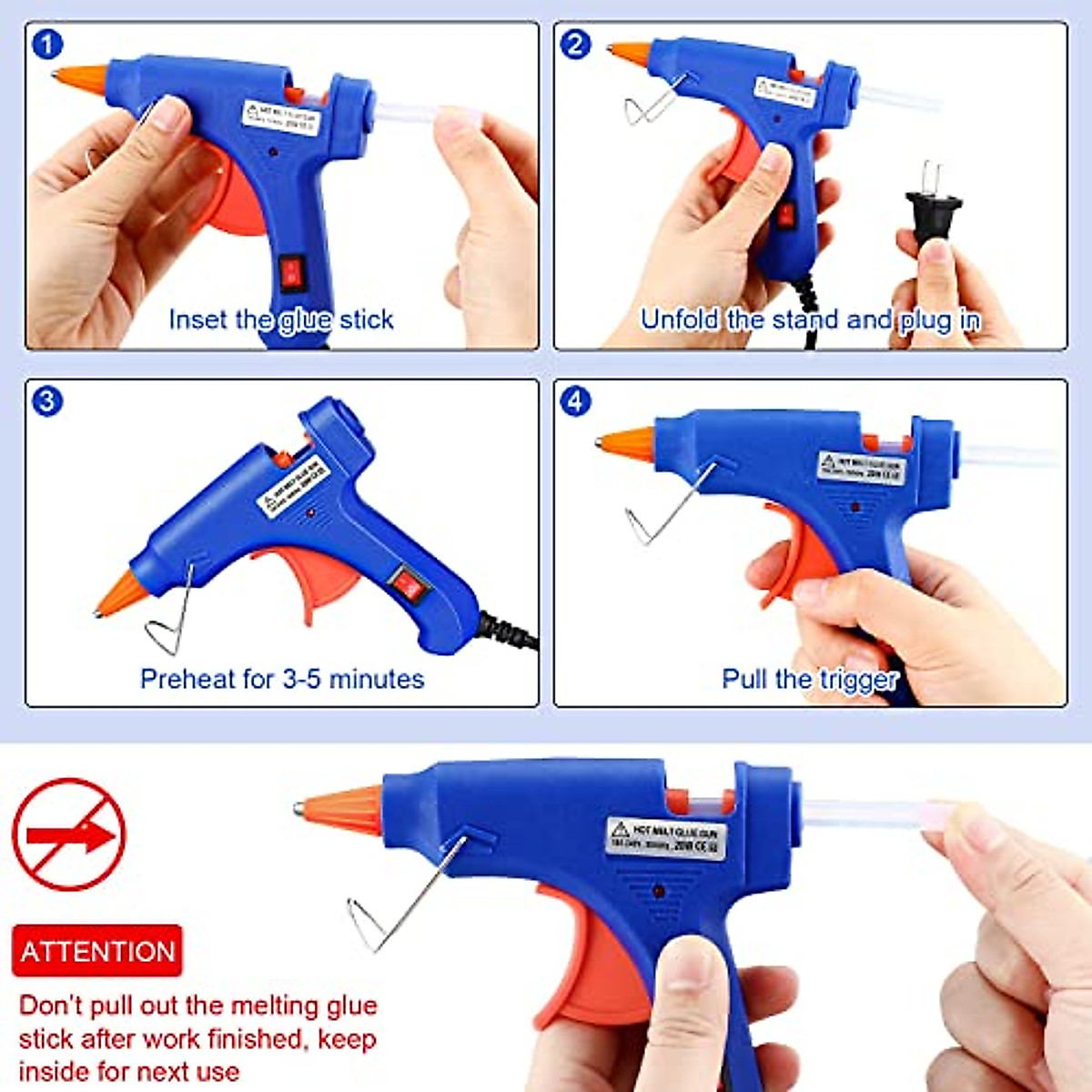 Zhengmy Mini Glue Gun for Crafts Glue Gun with Burn Protection Small Hot Glue Gun for School Craft Safe Glue Gun for Kids DIY Arts, Sealing, Home Repairs, 20 W (4 Pcs) Orange,Blue