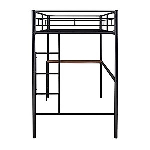 RORIGAT Twin Metal Loft Bed with Desk, Ladder and Guardrails, Loft Bed for Kids Teens Adults,Black