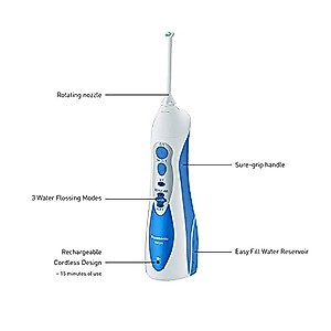 Panasonic Professional Water Flosser for Braces, 2-in-1 Cordless, Portable Oral Irrigator with Jet Nozzle & Tuft Brush, EW1213A, White