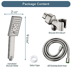 BRIGHT SHOWERS High Pressure Handheld Shower Head Set, High Flow Hand Held Showerhead with 60" Long Stainless Steel Hose and Adjustable Wall Bracket, 3 Spray Setting Shower Wand, Brushed Nickel