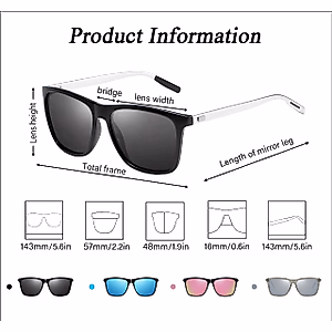Men's and women's fashion square frame aluminum magnesium leg polarized sunglasses UV400 protection (L-A387 black+blue+pink)