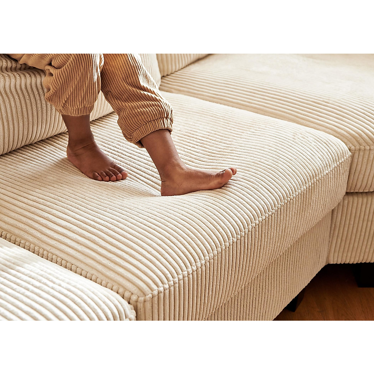 Nolany Modular Sectional Couch with Storage Ottoman, Corduroy Sectional Sleeper Sofa with Chaise, Sectional Couches for Living Room, Beige