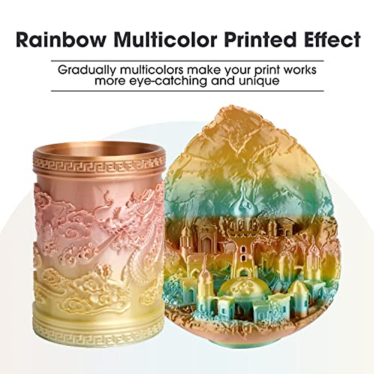 eSUN Silk Rainbow Metal PLA Filament 1.75mm, Silky Multicolored 3D Printer Filament PLA, 1KG Gradient Changing Multicolor Filament for 3D Printer, Silk Rainbow Multicolor