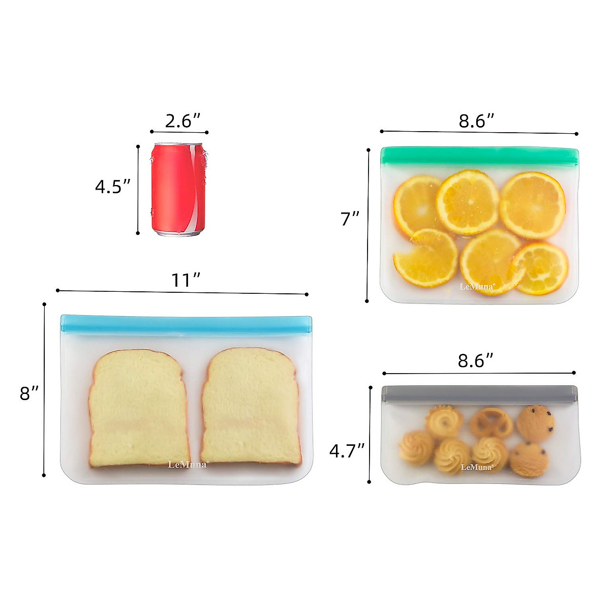 LeMuna 12 Pack Reusable Food Storage Bags, BPA Free Reusable Freezer Bags, PEVA Leakproof (4 Gallon Freezer Bags, 4 Reusable Sandwich Bag, 4 Reusable Snack Bags)