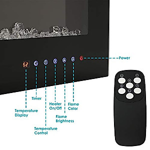 Sunnydaze Modern Flame 36-Inch Indoor Electric Fireplace - Wall-Mounted/Recessed Installation - 9 Flame Colors - Black