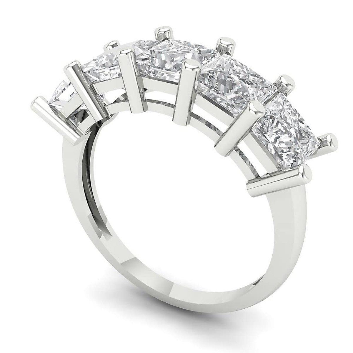 2.5 Carat Princess Cut Zircon 14k White Gold Eternity Designer Art Deco Everlasting Danity Statement Ring Band Sz 6.5