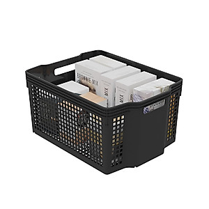 Drephia 12 Pack Large Storage Plastic Basket, Stacking Organizer Bins, 14.17" x 10.70" x 7.12", Black