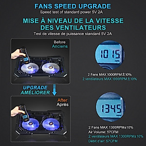 TopMate C302 Laptop Cooling Pad Ultra Slim Notebook Cooler, Laptop Fan Cooling Stand with 2 Quiet Big Fans Blue LED Light, Chill Mat with Built-in USB Cable Plug and Play, for 10-15.6 Inch Laptops