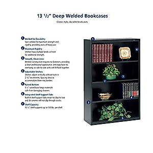 Tennsco Corporation B-30BK Welded Bookcase, 34-1/2" Width x 30" Height x 13" Length, 2 Shelves, Black