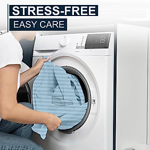 5 Piece Split California King Sheets Sets for Adjustable beds- 400 TC 100% Cotton(Light Blue Stripe)