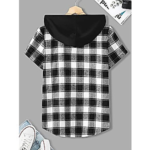 Verdusa Men's Button Up Shirts Short Sleeve Drawstring Hoodie Top Black Medium