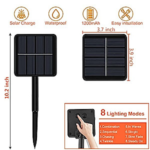 Solar String Lights Outdoor, Waterproof Extra-Long 288Ft 800 LED, 4-Pack - Each 72FT 200 LED Solar Powered Fairy Lights with 8 Lighting Modes, Solar String Lights for Patio, Christmas, Party, Wedding