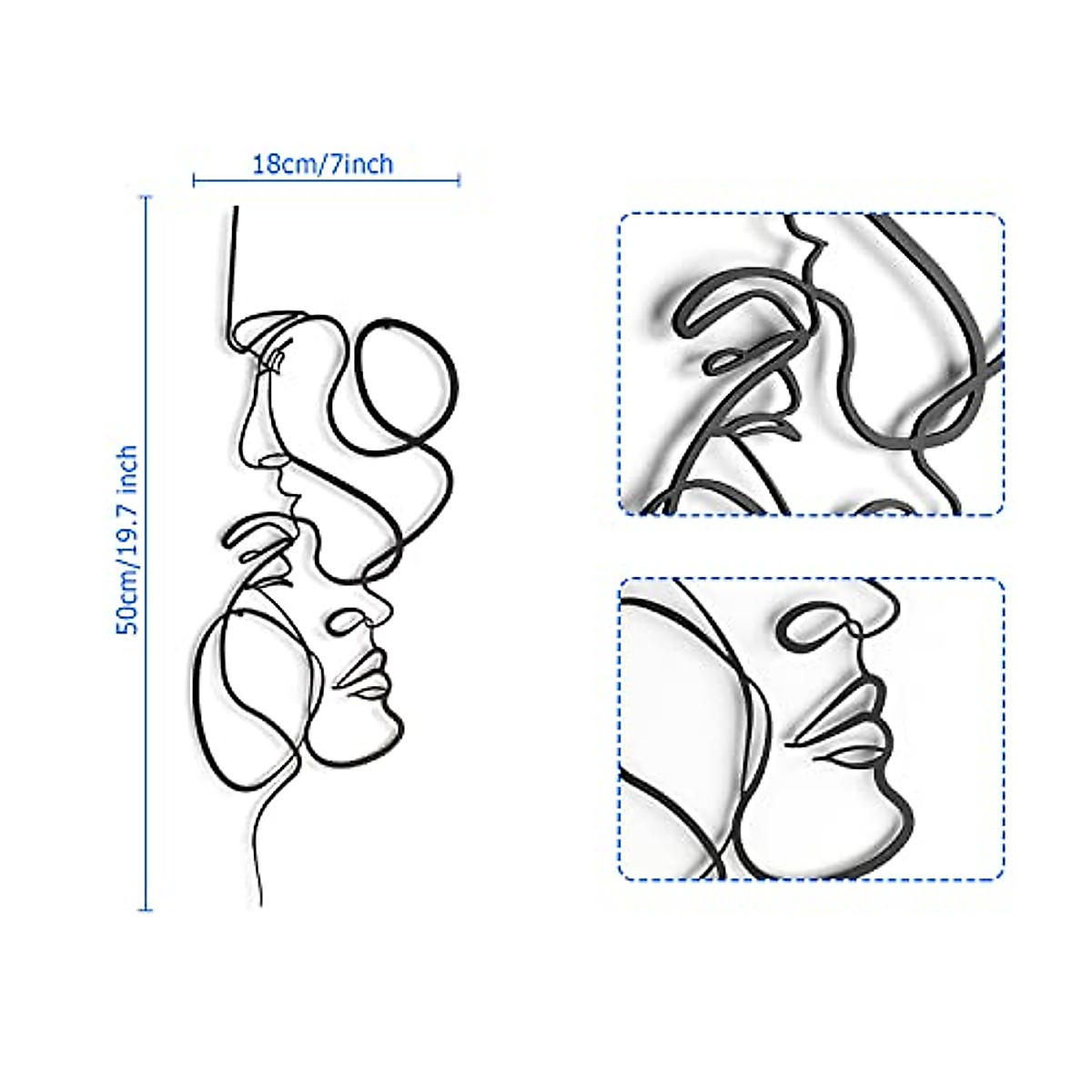 Pinetree Art Metal Wall Art for Bedroom Minimalist Design Wall Sculptures Decor Lovers Kissing Line Artwork Home Living Room Bathroom Decorative (black, 7" x 20")