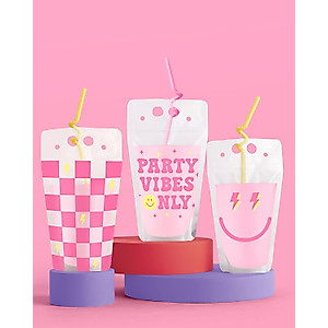 xo, Fetti Preppy Party Birthday Drink Pouches - 15 count | Cute Birthday Party Cups, Smiley Party Decorations, y2k Bachelorette Party Supplies, Cool Drinkware, Pink Favors