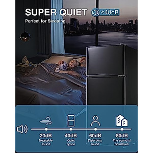 IORBUR KRIB Bling FLS-80-Black 3.5Cu.Ft Compact, Small Refrigerator with Freezer, Retro Fridge with Dual Door, 7 Level Adjustable Thermostat for Garage, Dorm,Bedroom, Office, Apartment, Black