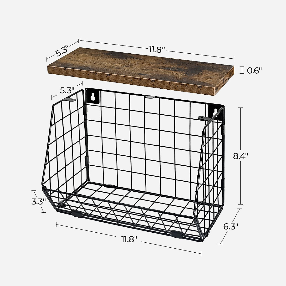 2 Pack Stackable Fruit Baskets with Wood Lid for Kitchen Counter, Wall-Mountable Hanging Wire Baskets with 4 Banana Hanger Hooks, Kitchen Organizers and Storage for Vegetable Onion Potato