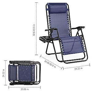 Sweetcrispy Zero Gravity Chairs, Set of 2 Portable Recliner Beach Camping Patio Outdoor Folding Lounge Chair with Cup Holder Trays and Adjustable Pillow for Poolside, Garden, Backyard, Lawn (Blue)