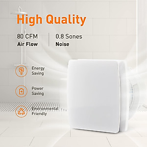 Hehou Bathroom Exhaust Fan for Wall and Super Quiet 4 In Bathroom Window Exhaust Fan with O Ring White 80 CFM Bathroom Vent Fan
