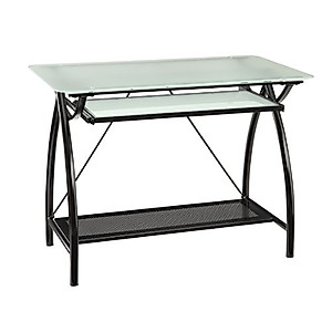 OSP Designs OSP Designs Newport Computer Desk with Frosted Tempered Glass Top, Pullout Keyboard Tray, and Black Powder Coated Steel Frame