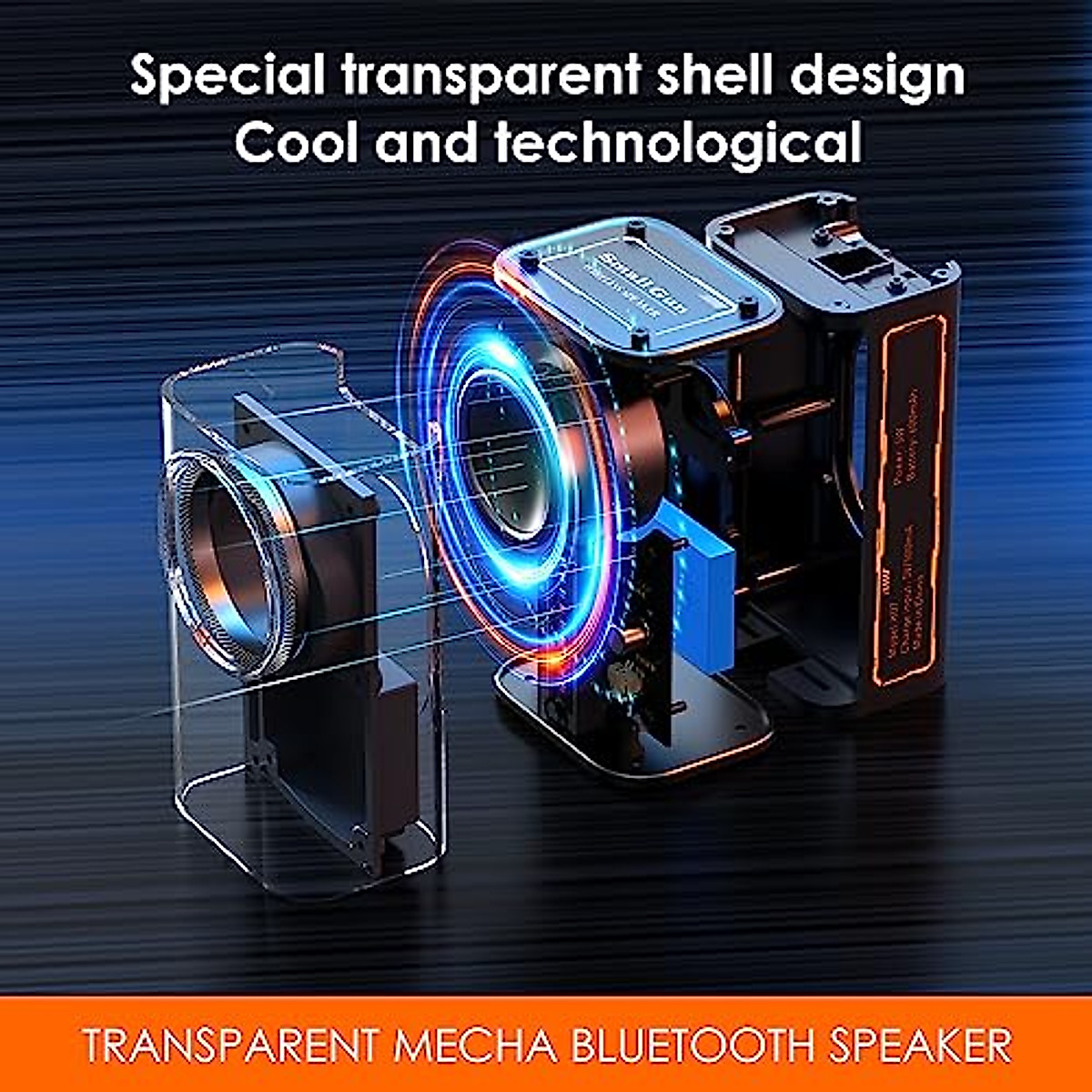 Portable Bluetooth Speaker with Lights, Transparent Wireless Mini Bluetooth Speaker with TWS, Perfect Small Speaker HD Sound and Bass for Office, Home, Shower, Room, Bike, Car (Black)