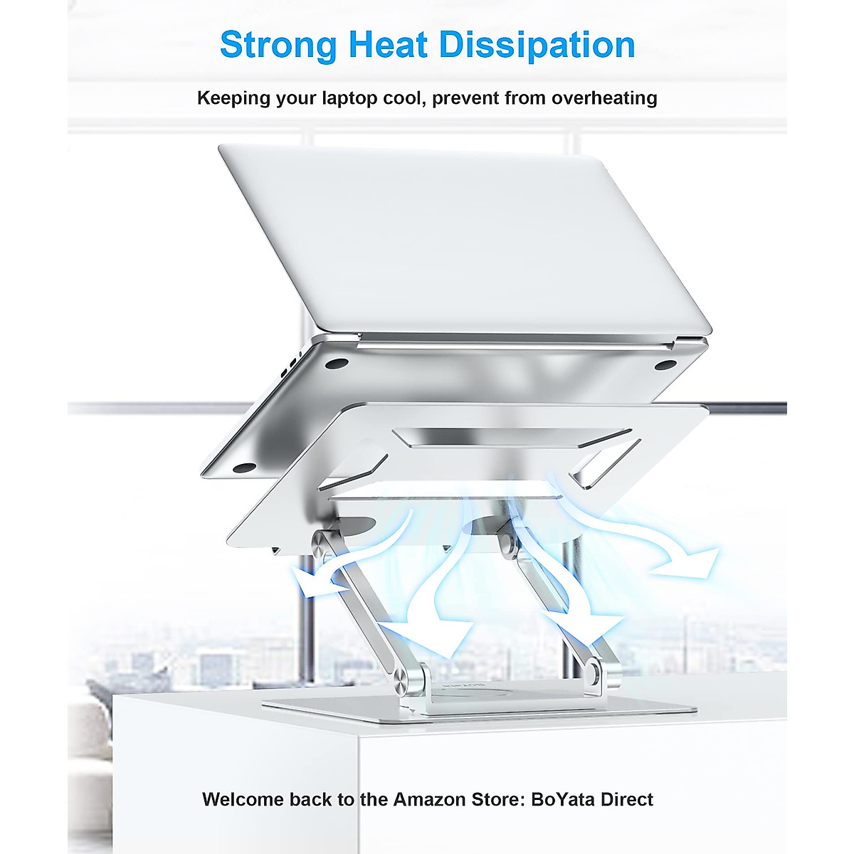 BoYata Laptop Stand for Desk, Adjustable Computer Stand with 360° Rotating Base, Ergonomic Foldable Laptop Riser Holder for Collaborative Work, Compatible with All MacBook Pro/Air, Notebook up to 17"