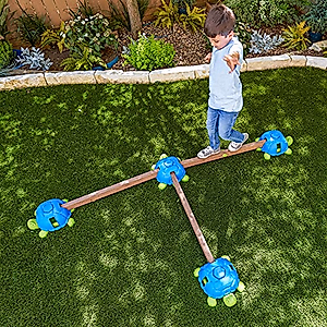 KidKraft Turtle Totter Wooden Adjustable Balance Beam for Toddlers with Squeaky Turtle and Wobble Board, Gift for Ages 2-5