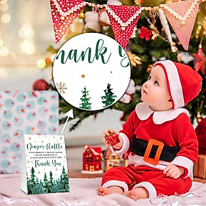 Winter Woodland Diaper Raffle Game, Christmas Baby Shower Game Sign, Christmas Gender Neutral Party Favors, Winter Party Decorations Favors (1 Sign + 50 Raffle Tickets) - A07